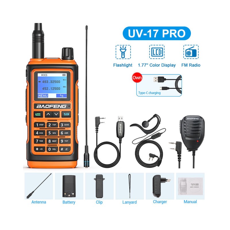 Baofeng UV-17: Portable radio device with 128 channels.