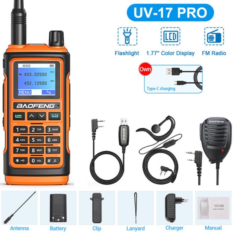 Baofeng UV-17: Portable radio device with 128 channels.
