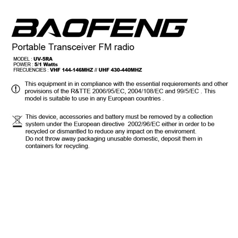 Baofeng UV-5RA Walkie Talkie - Radio VHF/UHF | BAOFENG GERMANY